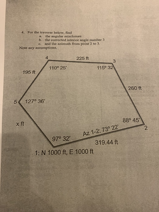 Solved 4. For the traverse below, find the angular | Chegg.com