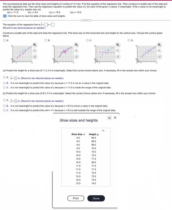 Solved The accompanying data are the shoe sizes and heights | Chegg.com
