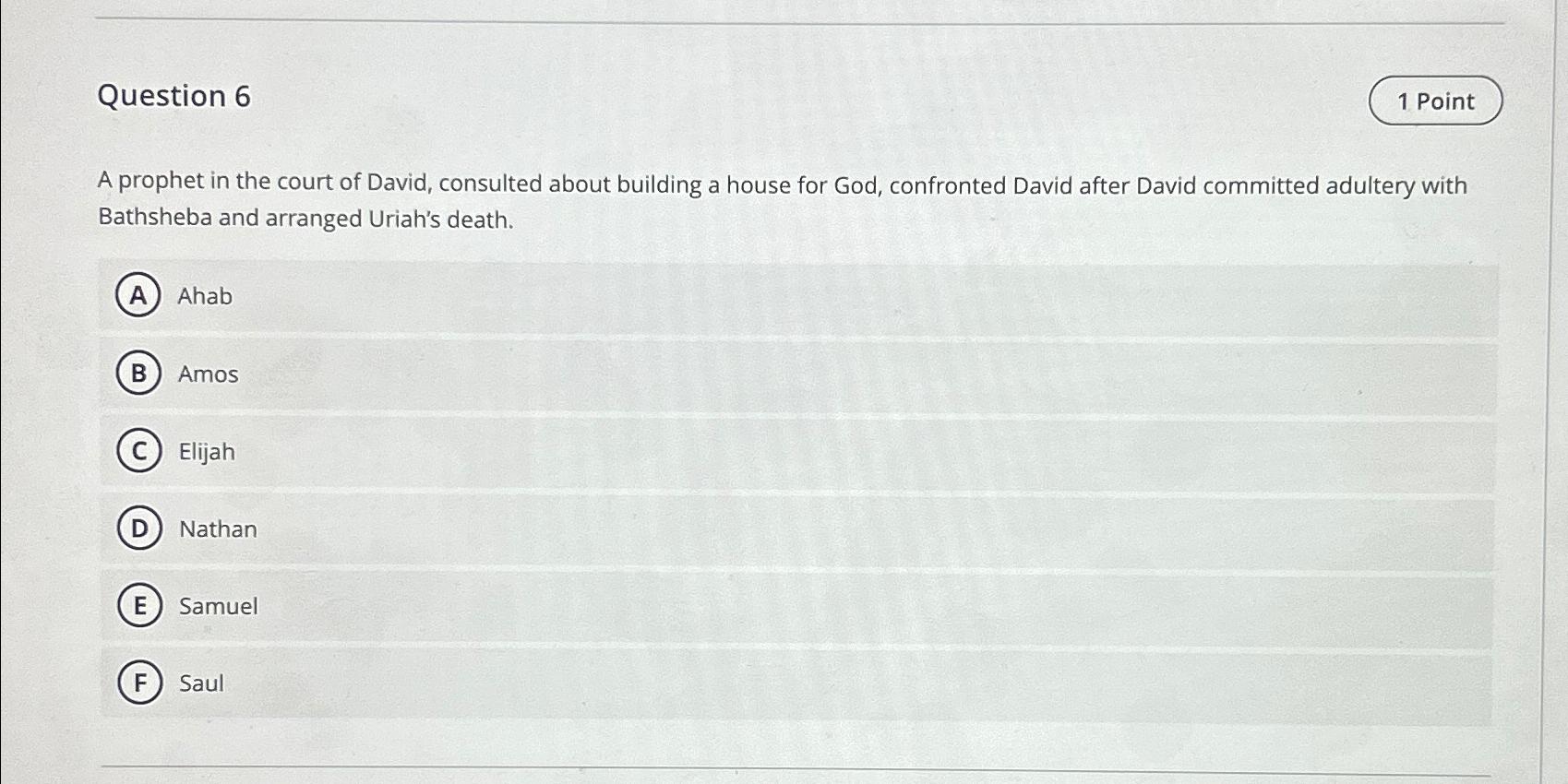 Solved Question 61 ﻿PointA prophet in the court of David, | Chegg.com