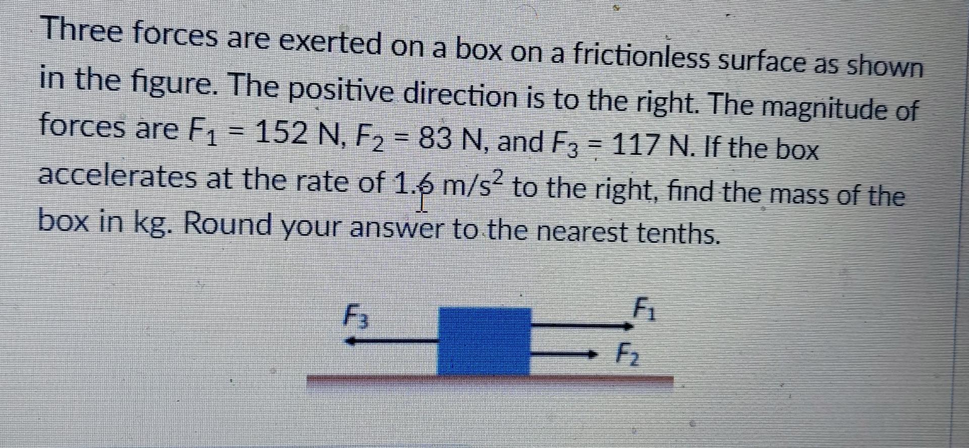 Solved Three forces are exerted on a box on a frictionless | Chegg.com