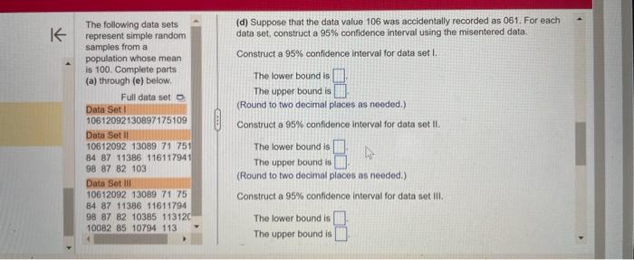 Solved The following data sets represent simple random | Chegg.com