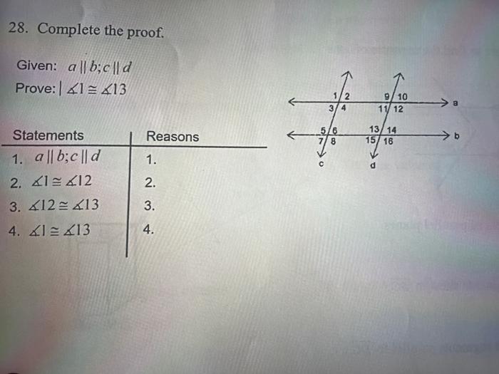 Solved ∠7≅∠428. Complete the proof. Given: a∥b;c∥d Prove: | | Chegg.com