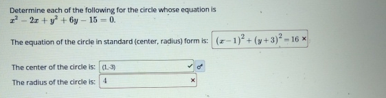 Solved Determine each of the following for the circle whose | Chegg.com