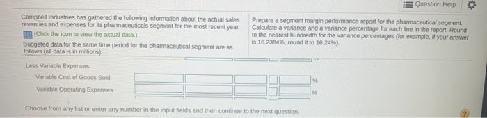 Solved Question Help Prepare a segment margin performance | Chegg.com