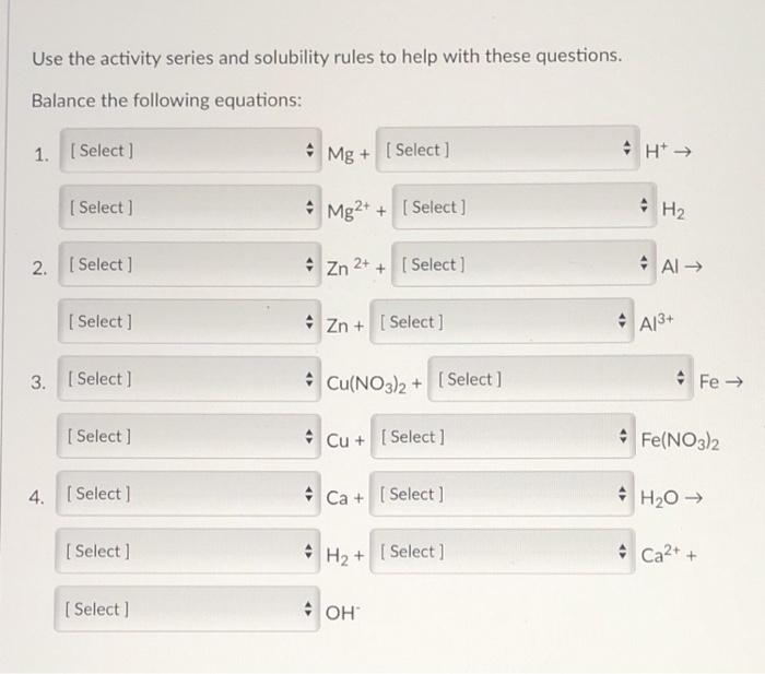 Solved Use the activity series and solubility rules to help | Chegg.com