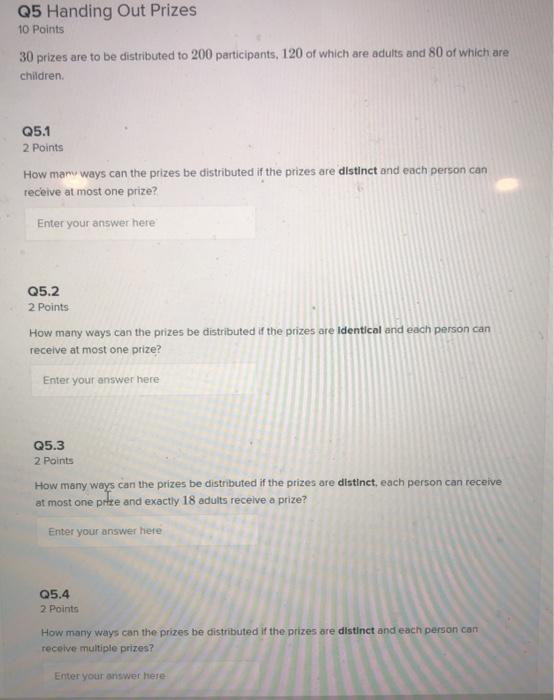 Solved Q5 Handing Out Prizes 10 Points 30 prizes are to be | Chegg.com
