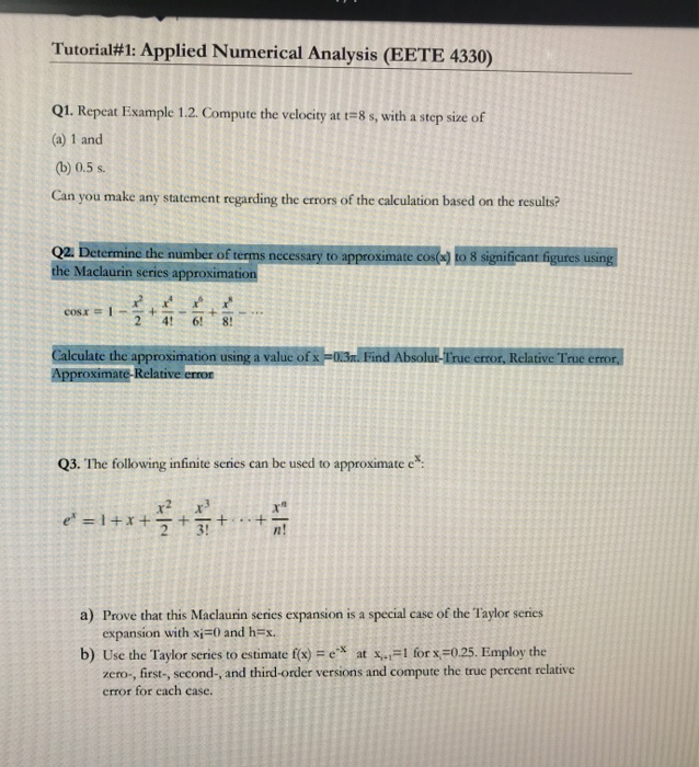 Solved Tutorial#1: Applied Numerical Analysis (EETE 4330) | Chegg.com