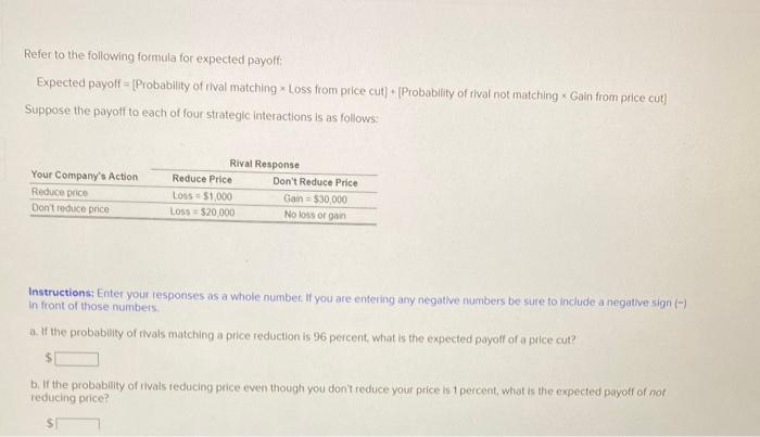 Solved Refer to the following formula for expected payoff: | Chegg.com