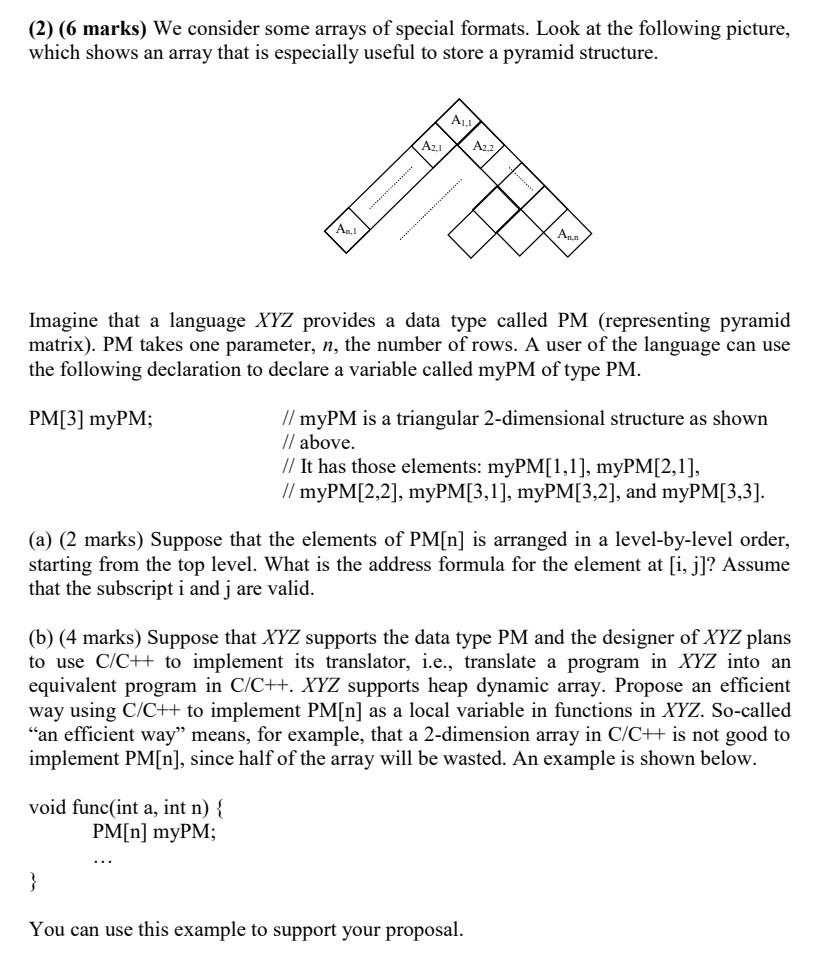 Solved (2) (6 marks) We consider some arrays of special | Chegg.com