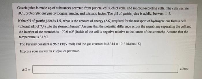 Solved Gastric juice is made up of substances secreted from | Chegg.com