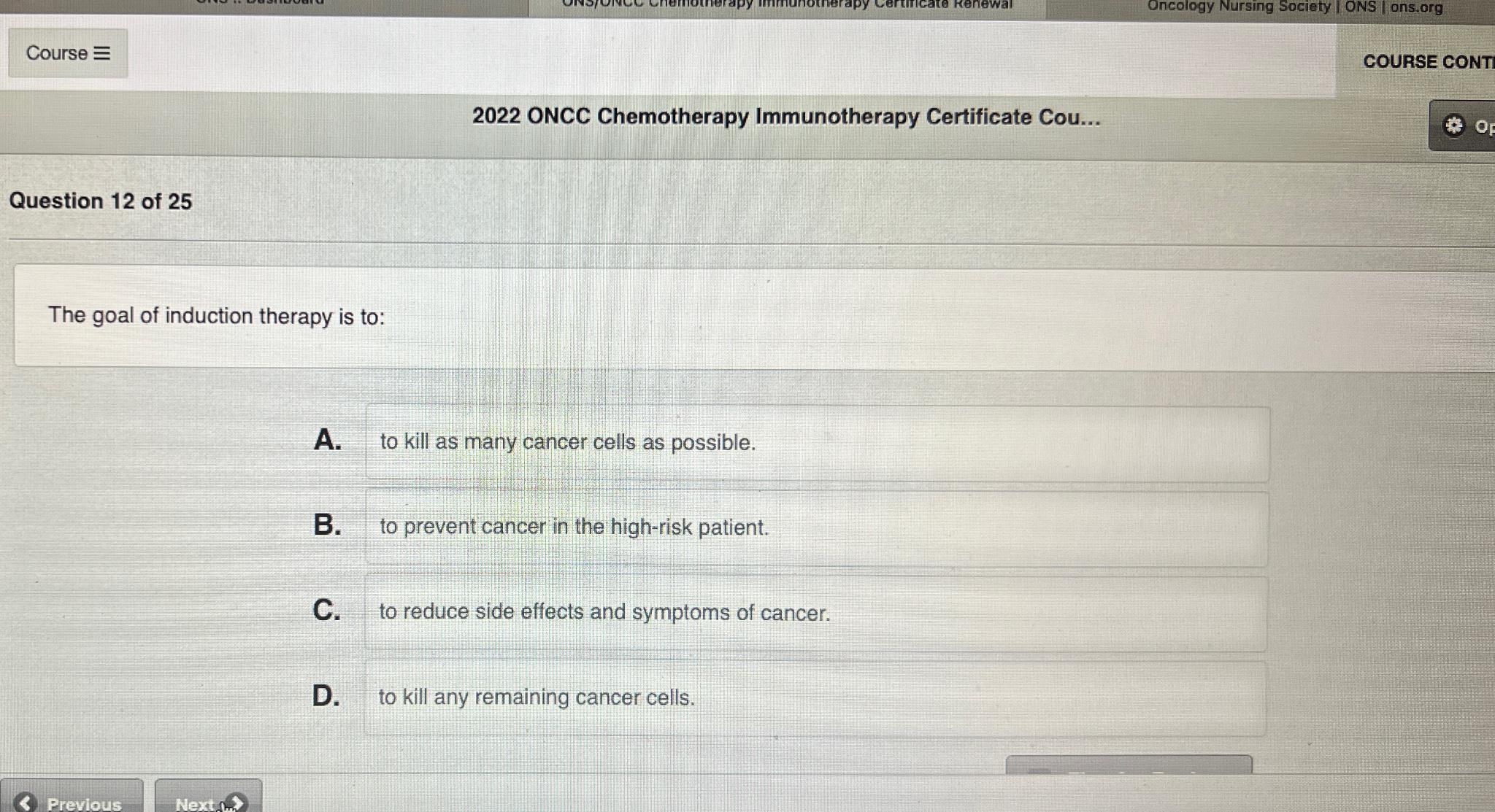 Solved 2022 ﻿ONCC Chemotherapy Immunotherapy Certificate | Chegg.com