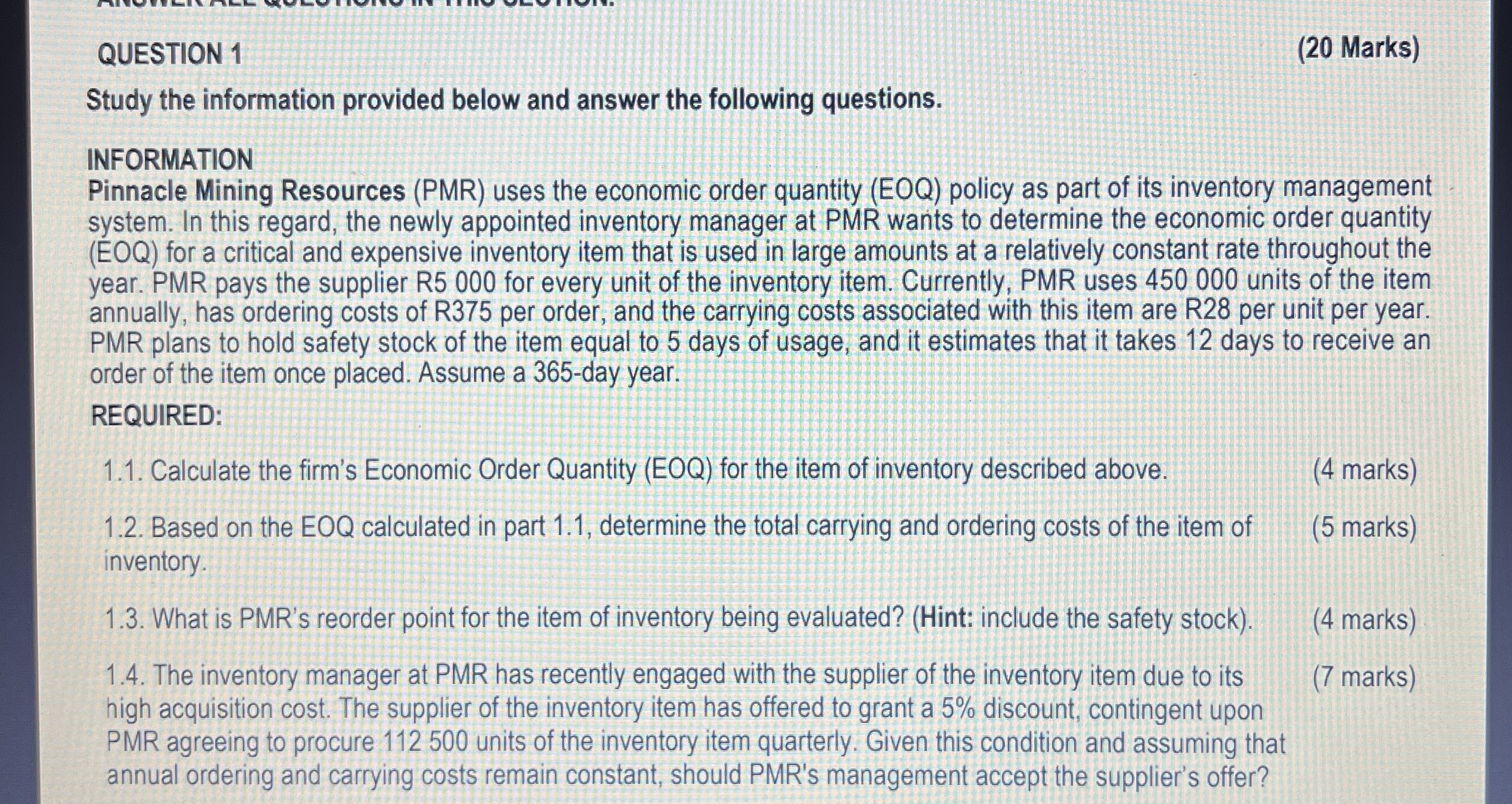 Solved QUESTION 1(20 ﻿Marks)Study the information provided | Chegg.com