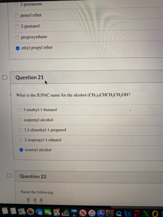 Solved 2-pentanone Opentyl ether 2-pentanol propoxyethane | Chegg.com