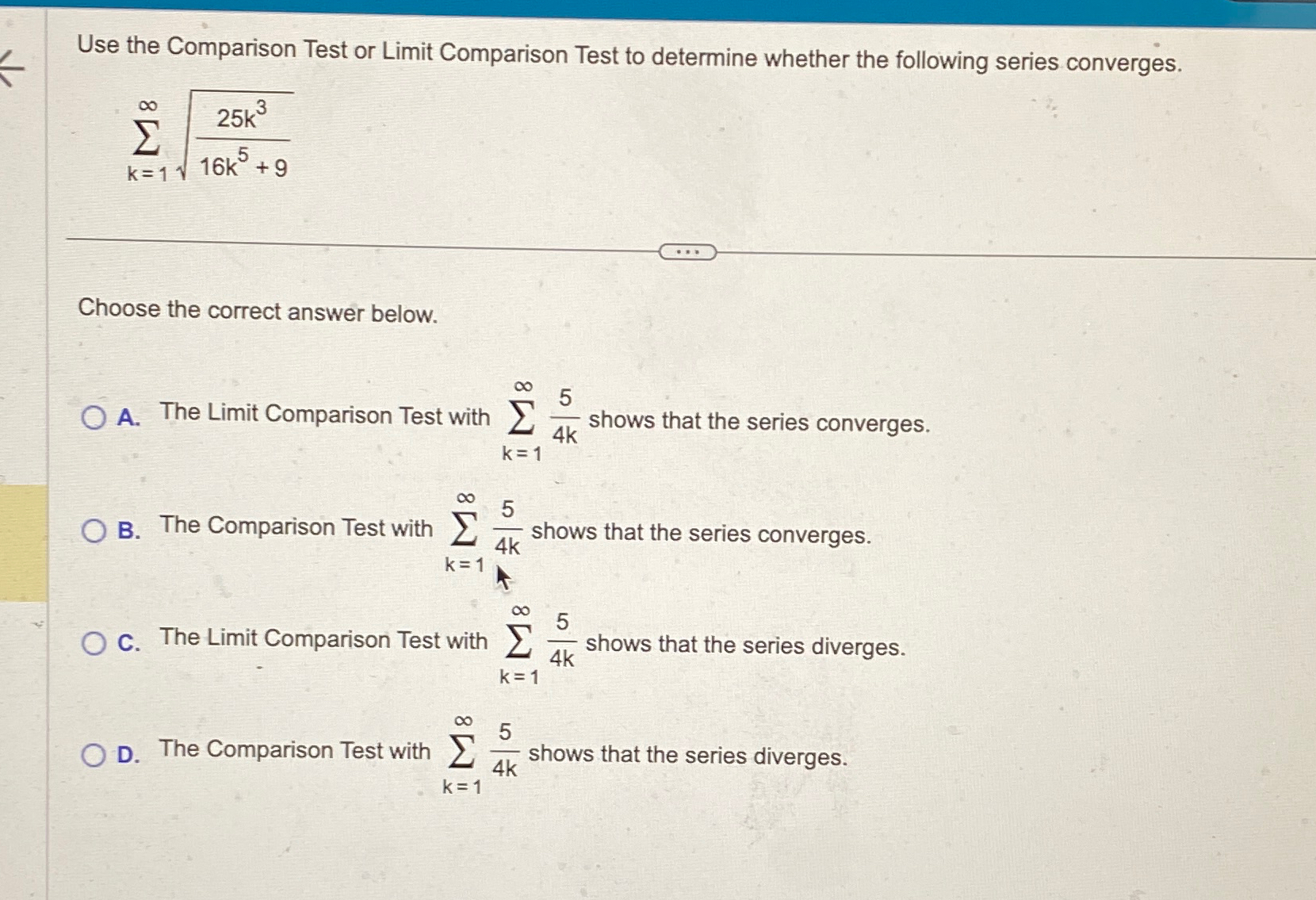 Solved Use the Comparison Test or Limit Comparison Test to | Chegg.com