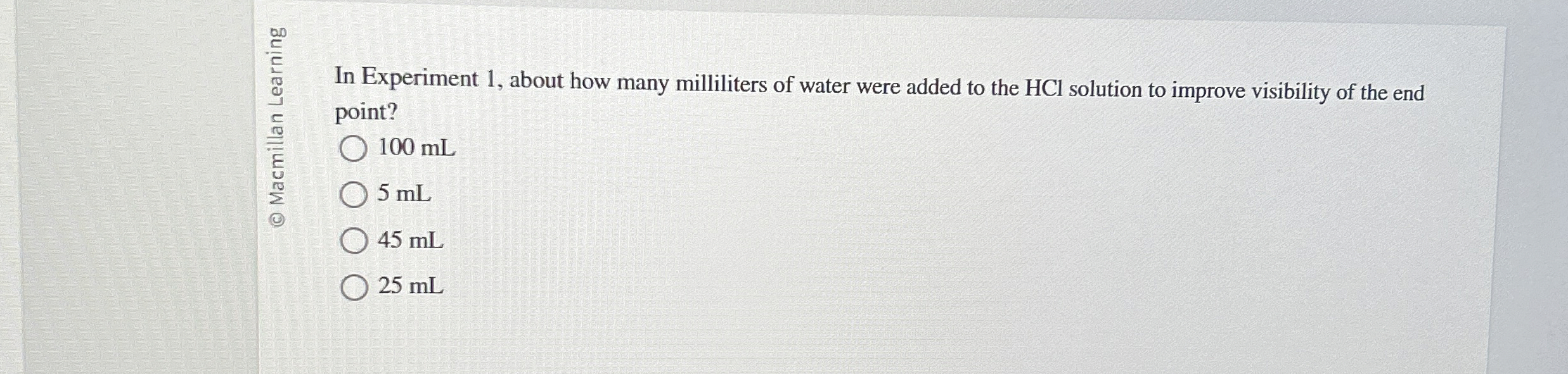 Solved In Experiment 1, ﻿about how many milliliters of water | Chegg.com