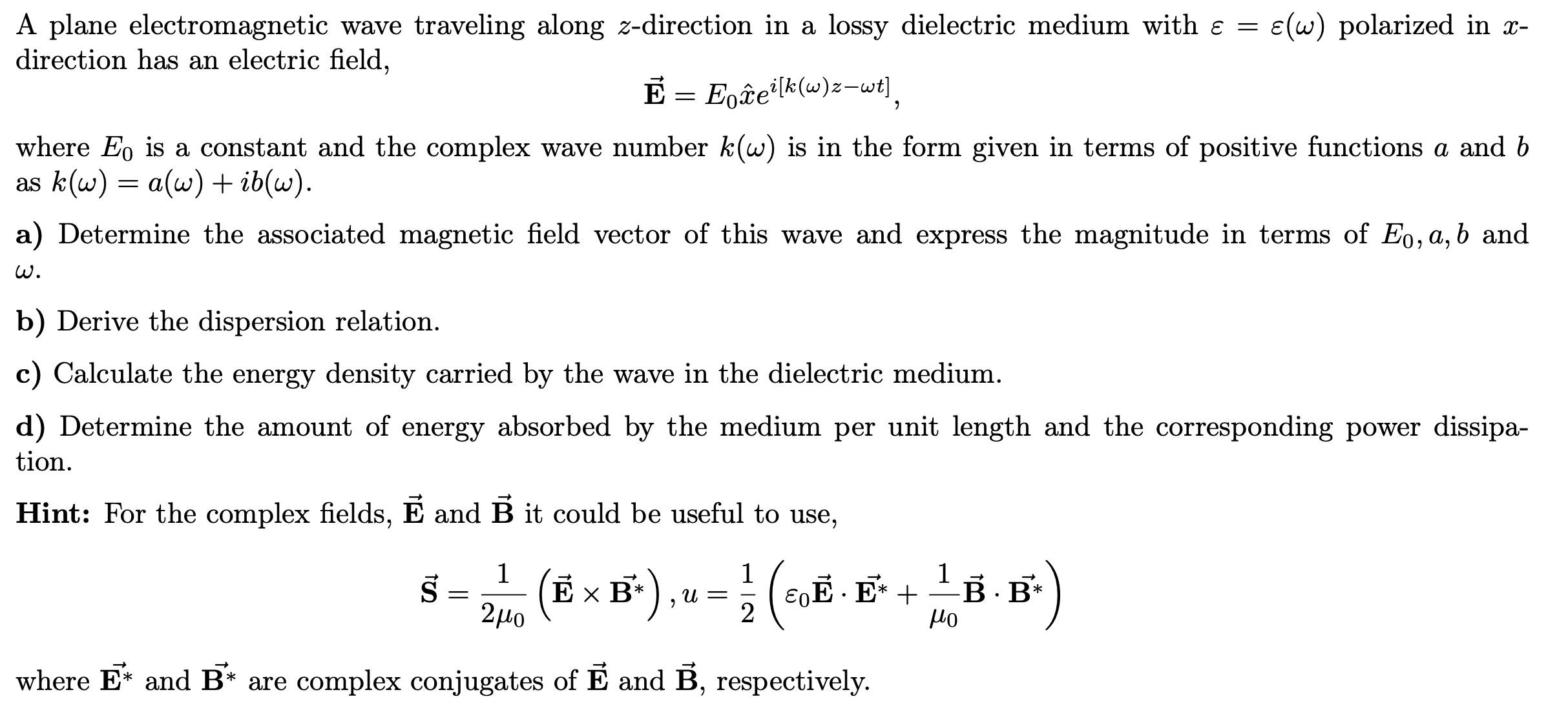 Solved A plane electromagnetic wave traveling along | Chegg.com