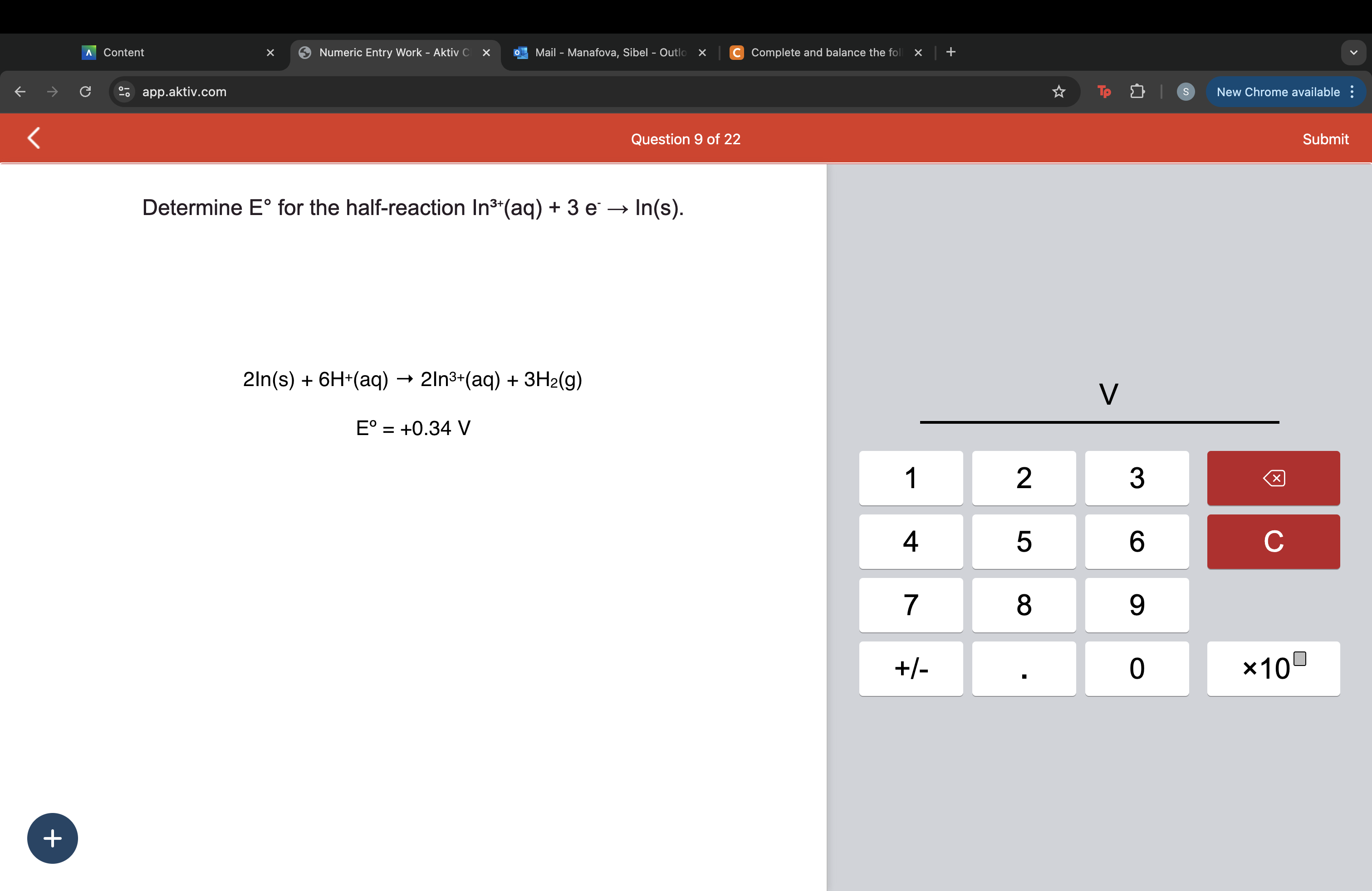 Solved Determine E° ﻿for the half-reaction | Chegg.com
