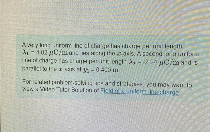Solved A very long uniform line of charge has charge per | Chegg.com