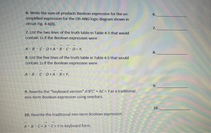 Table 4−5⇒DD aD6. Write the sum-of-products Boolean | Chegg.com