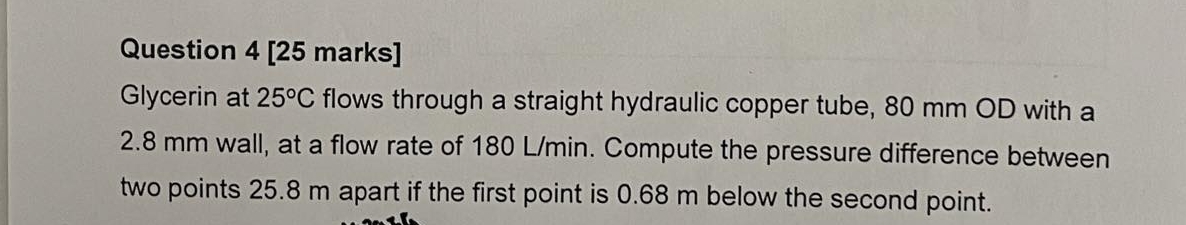 Solved Question 4 [25 ﻿marks]Glycerin at 25°C ﻿flows through | Chegg.com