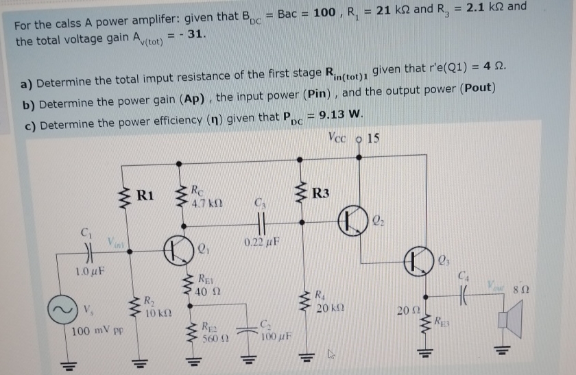 Solved For the calss A power amplifer: given that | Chegg.com