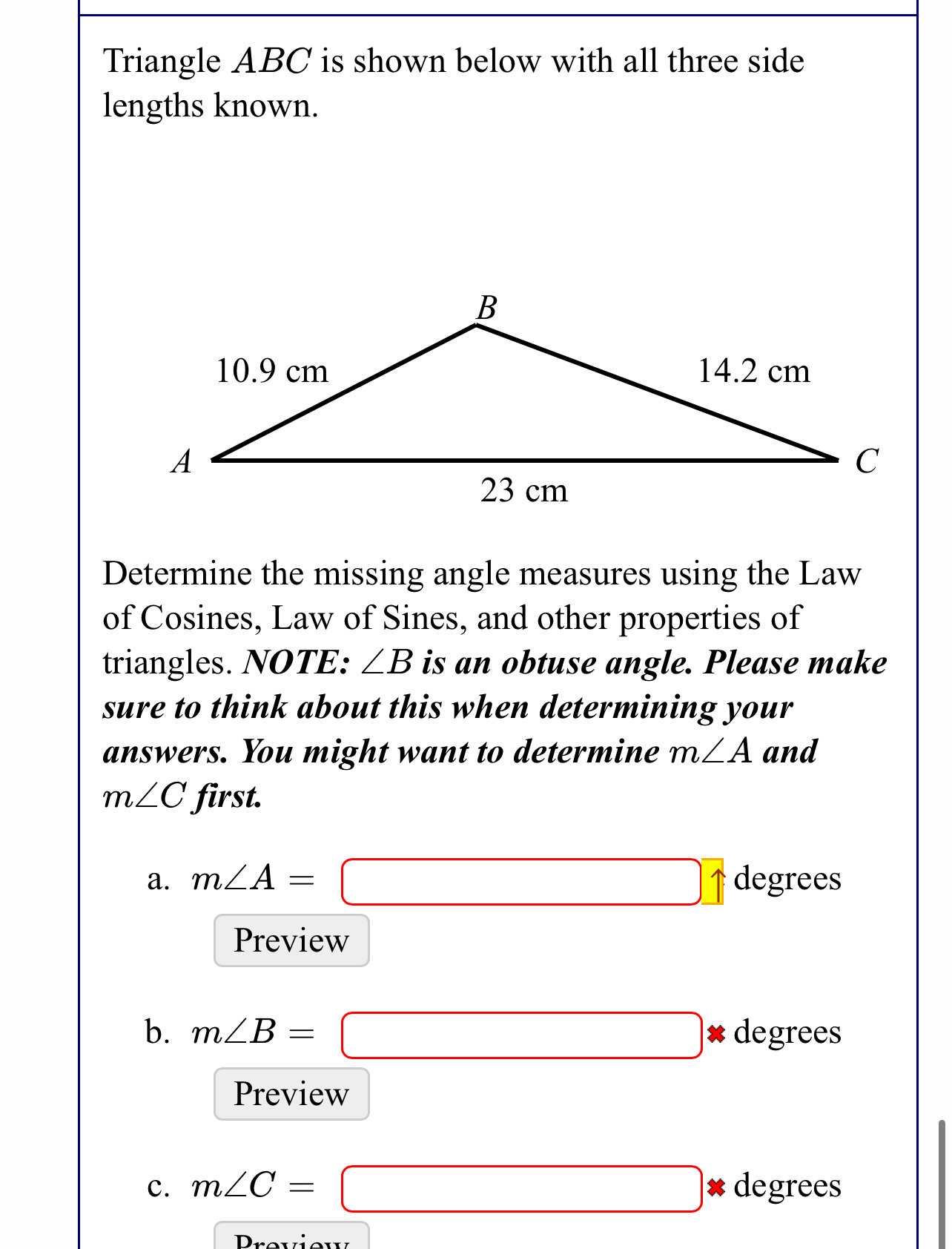 Solved Triangle ABC is shown below with all three side | Chegg.com