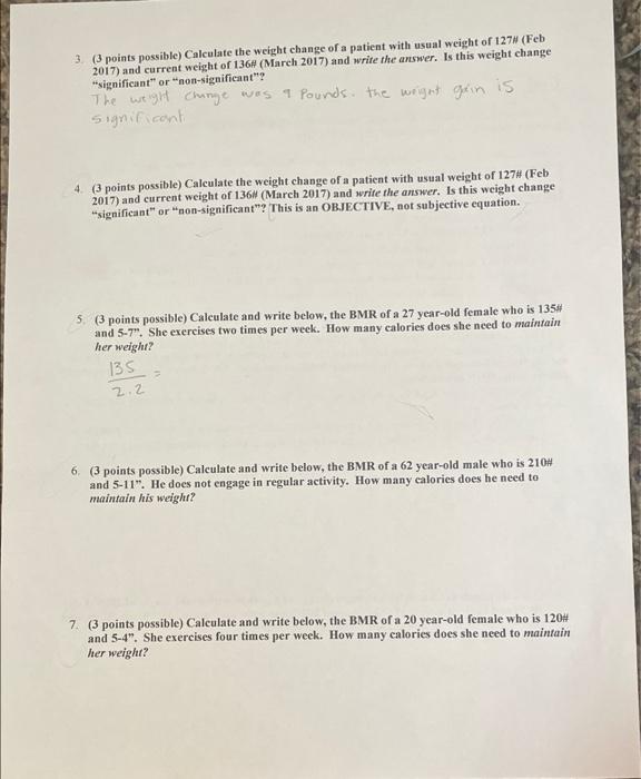 Solved 3. (3 points possible) Calculate the weight change of | Chegg.com