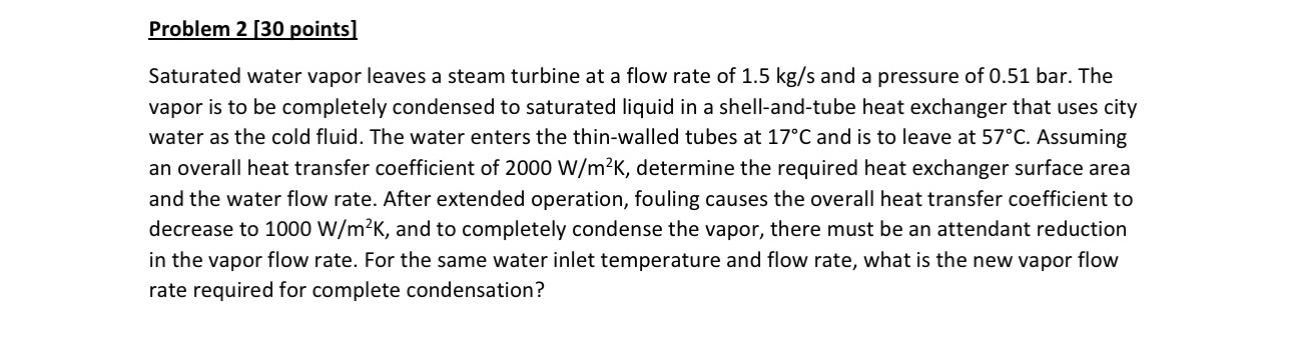 Solved Problem 2 [30 ﻿points]Saturated water vapor leaves a | Chegg.com
