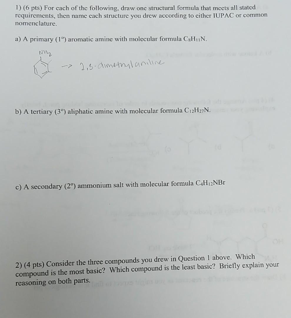 Solved 1) (6 pts) For each of the following, draw one | Chegg.com