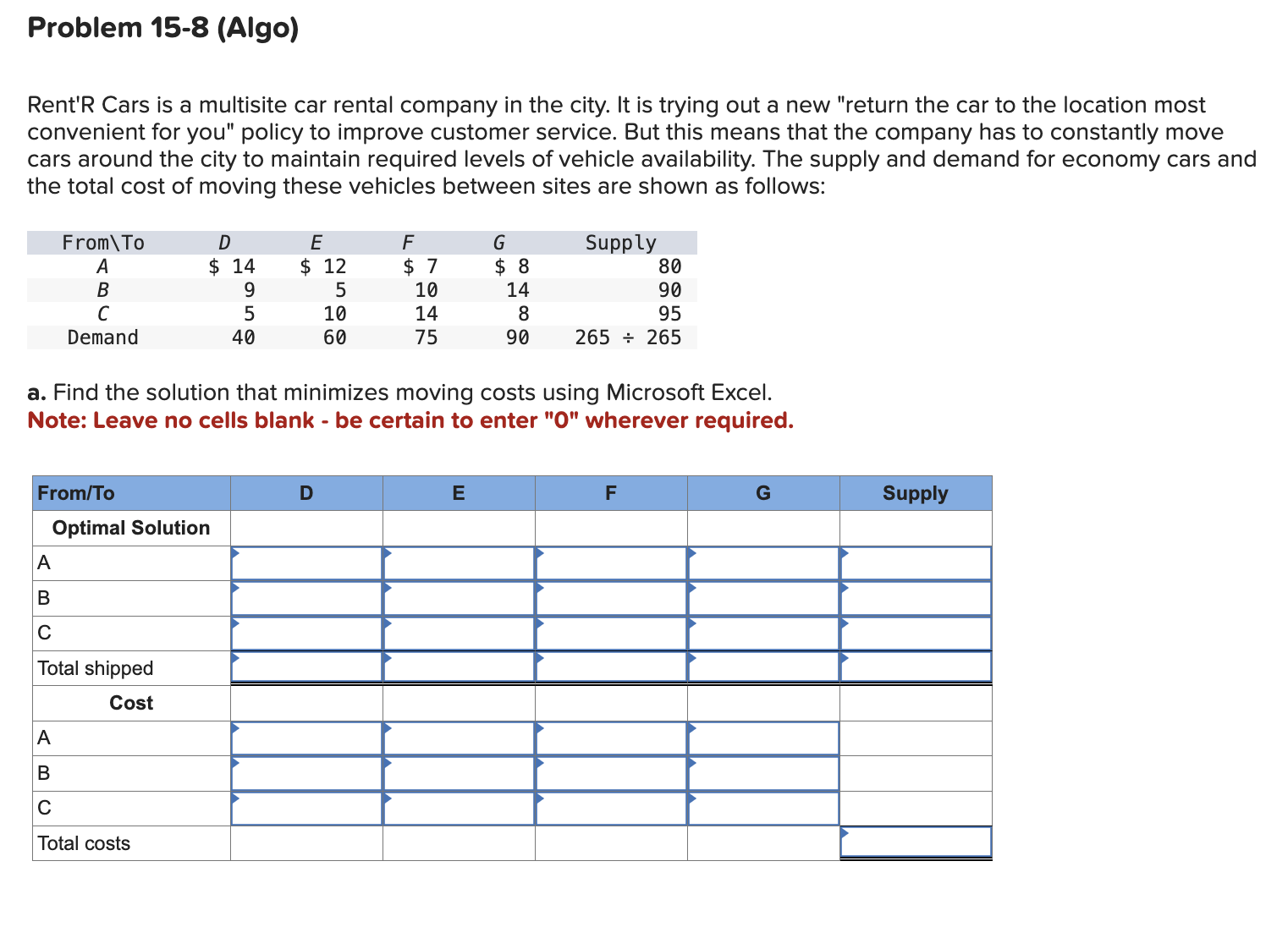 Solved Problem 15-8 (Algo)Rent'R Cars is a multisite car | Chegg.com
