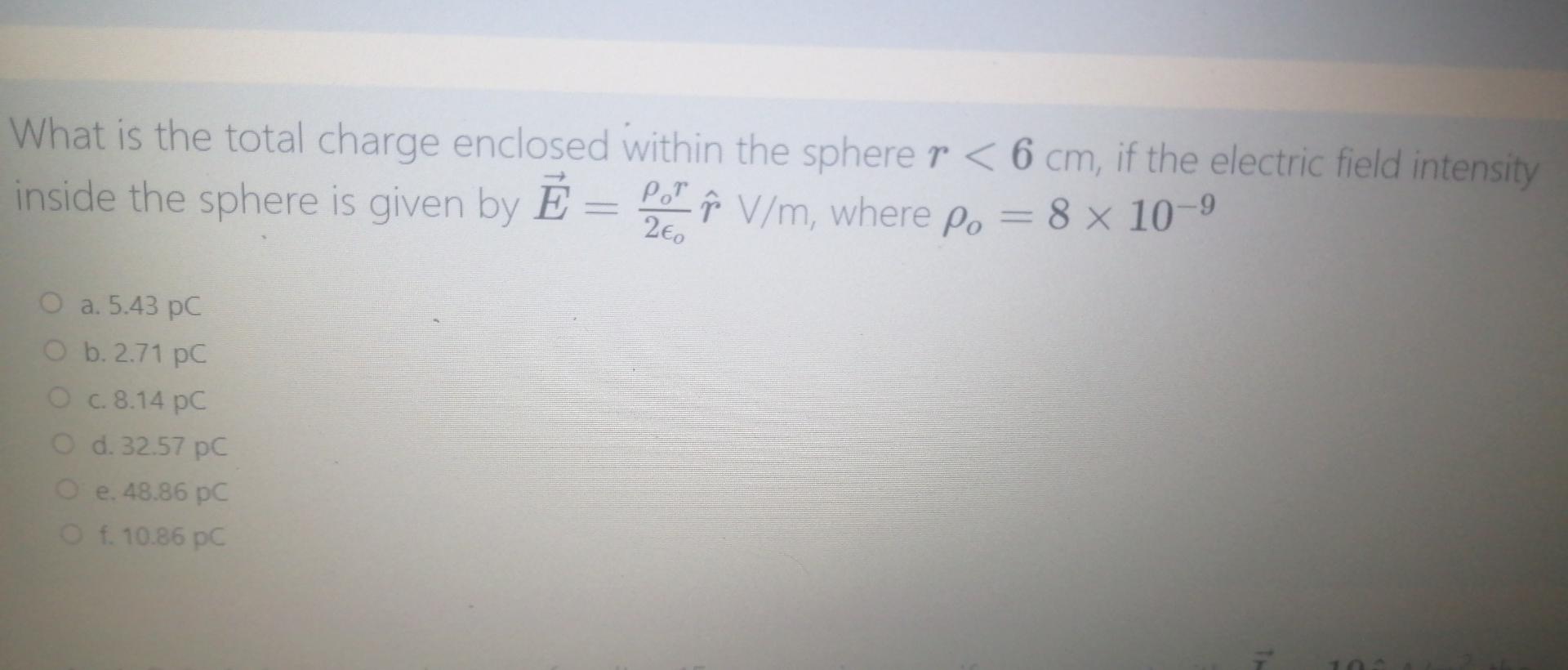 Solved What is the total charge enclosed within the sphere r | Chegg.com