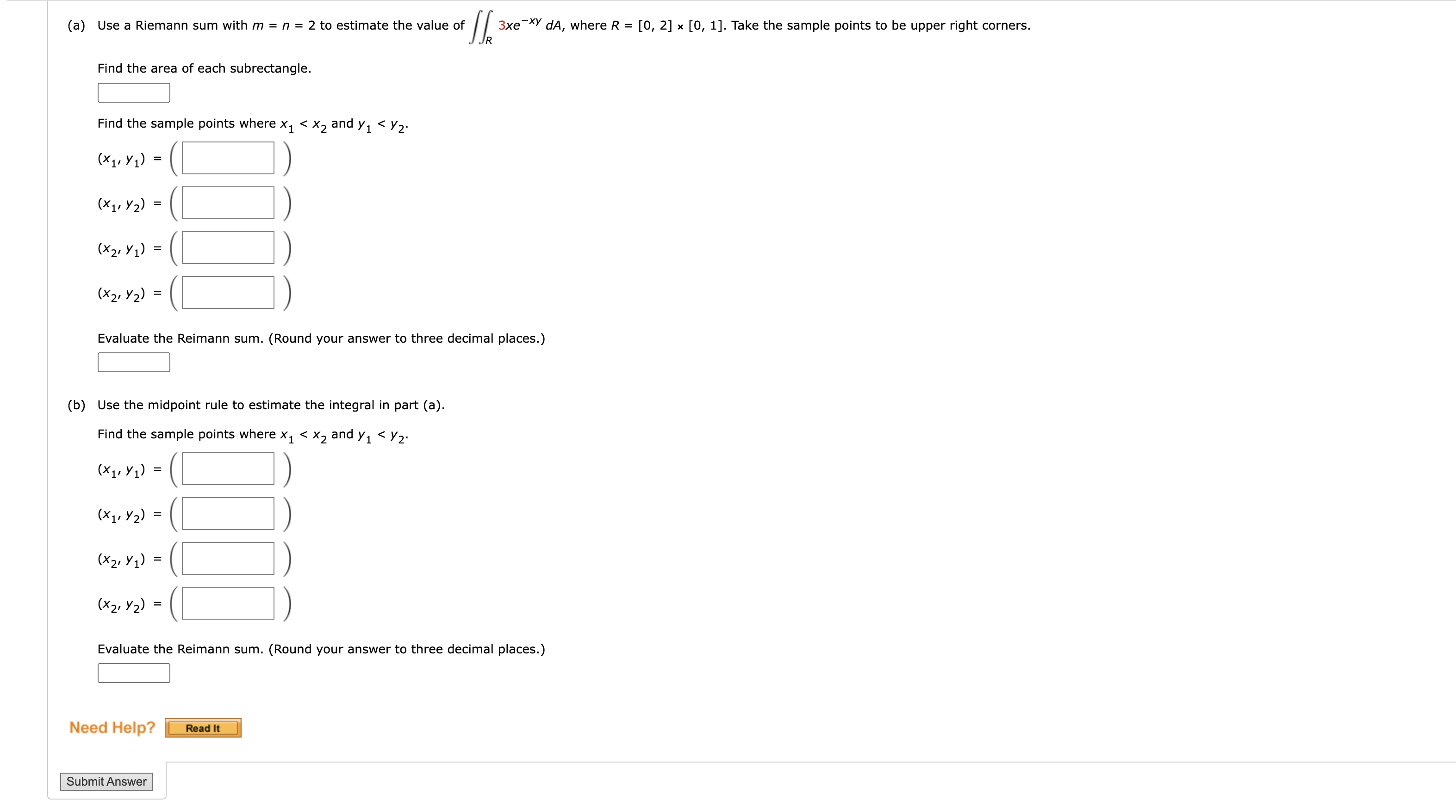 Solved (a) ﻿Use a Riemann sum with m=n=2 ﻿to estimate the | Chegg.com