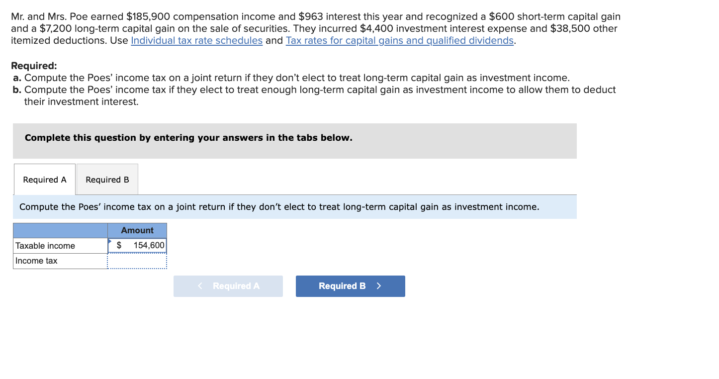 Solved Mr. ﻿and Mrs. ﻿Poe earned $185,900 ﻿compensation | Chegg.com