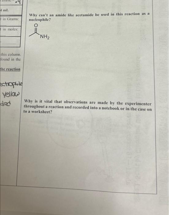Solved Why can't an amide like acetamide be used in this | Chegg.com