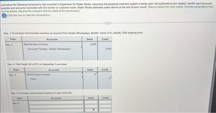 Solved Sep. 3 Purchased merchandise inventory on account | Chegg.com