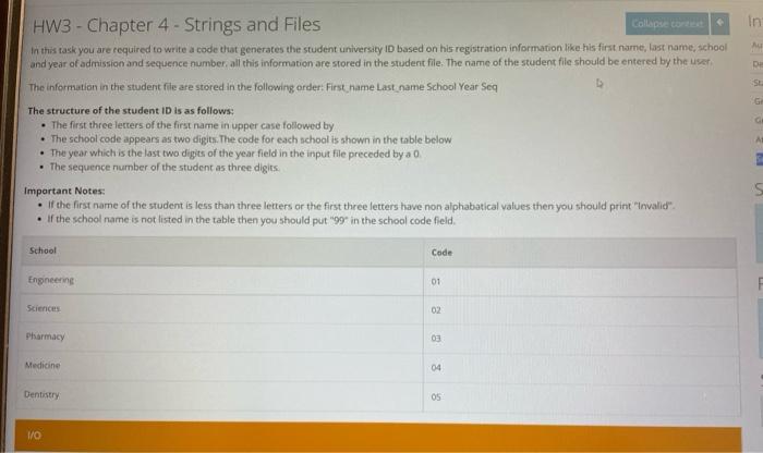 Solved in hu De HW3 - Chapter 4 - Strings and Files Collapse | Chegg.com