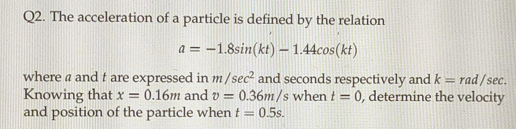 Solved Q2. The acceleration of a particle is defined by the | Chegg.com