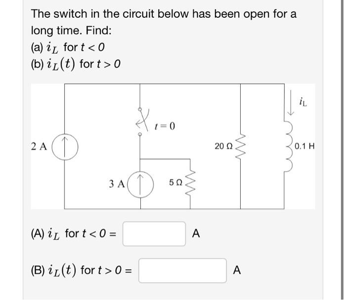 Solved The switch in the circuit below has been open for a | Chegg.com
