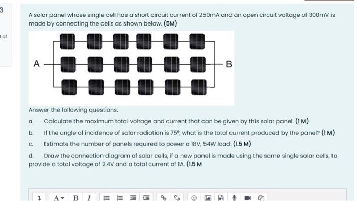 Solved 3 A solar panel whose single cell has a short circuit | Chegg.com