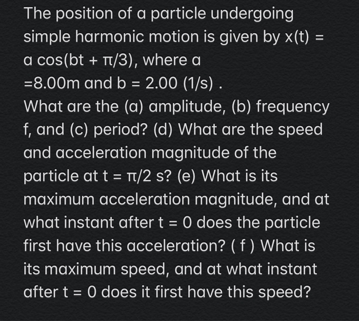 Solved The position of a particle undergoing simple harmonic | Chegg.com