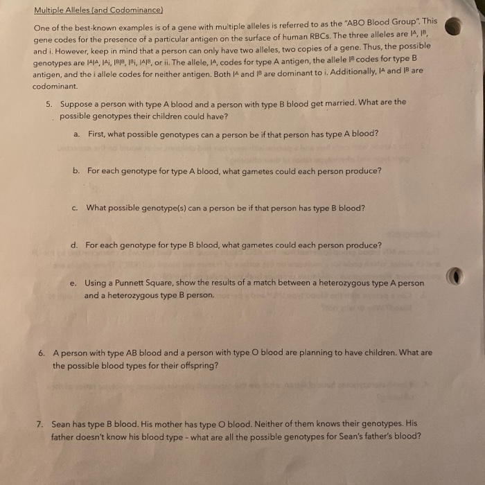 Solved Multiple Alleles and Codominance) One of the | Chegg.com