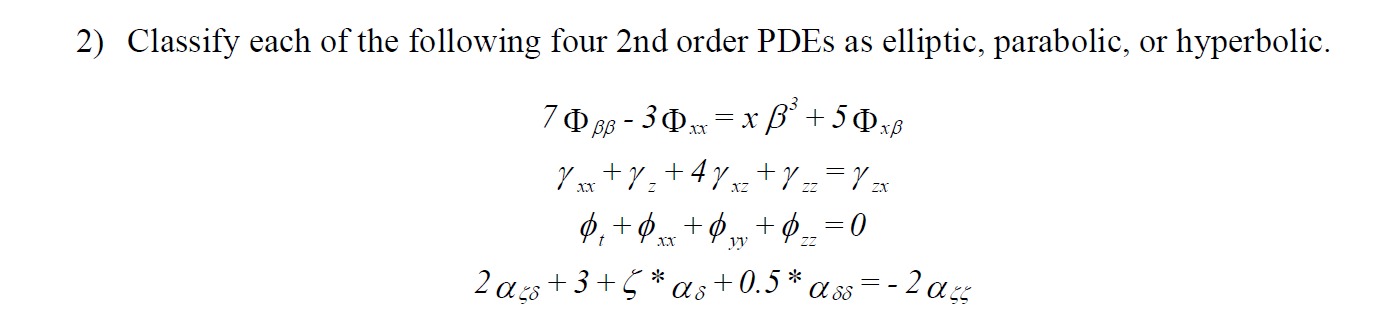 Solved Classify each of the following four 2nd order PDEs as | Chegg.com