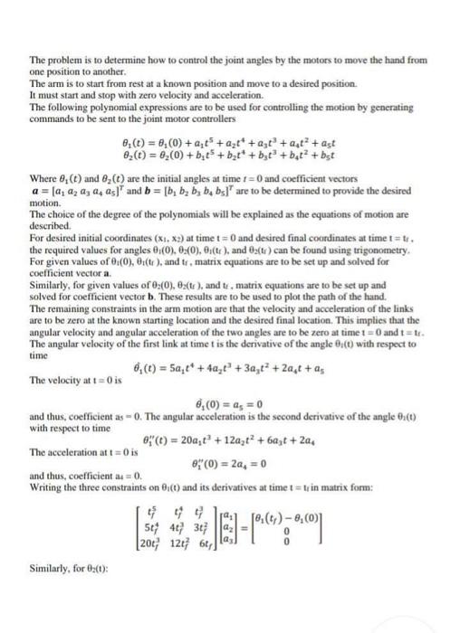Solved Robot Motion: Illustrated in Figure 1 is a robot arm | Chegg.com