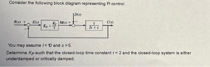 Solved Consider the following block diagram representing PI | Chegg.com