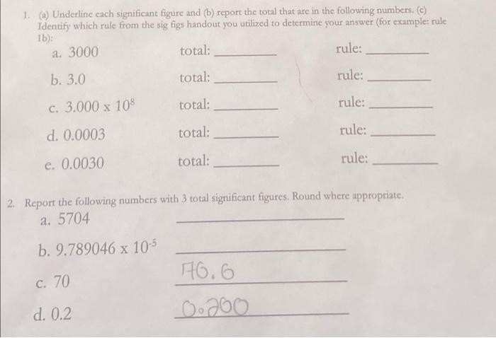 Solved 1. (a) Underline each significant figure and (b) | Chegg.com
