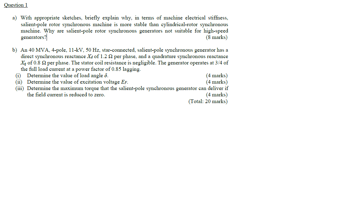 Solved Why Are Salient Pole Rotor Synchronous Generators Not