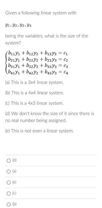 Solved Given a following linear system with y1,y2,y3,y4 | Chegg.com