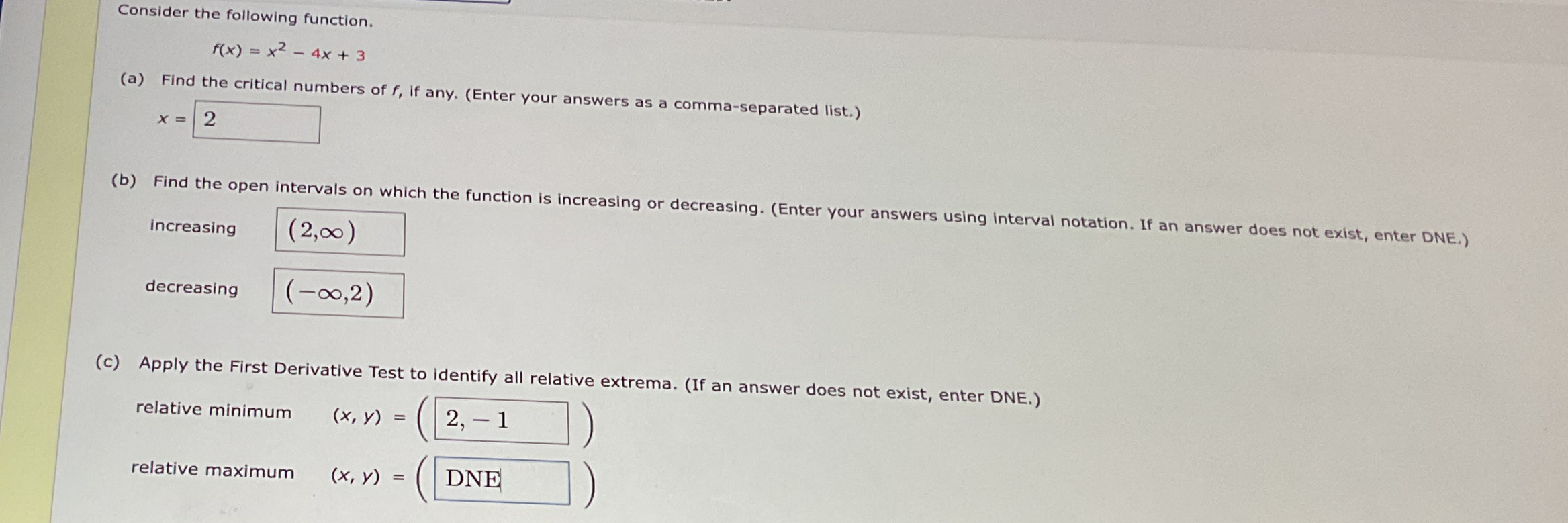 Solved Consider the following function.f(x)=x2-4x+3(a) ﻿Find | Chegg.com