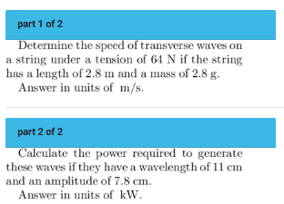 Solved part 1 ﻿of 2Determine the speed of transverse waves | Chegg.com