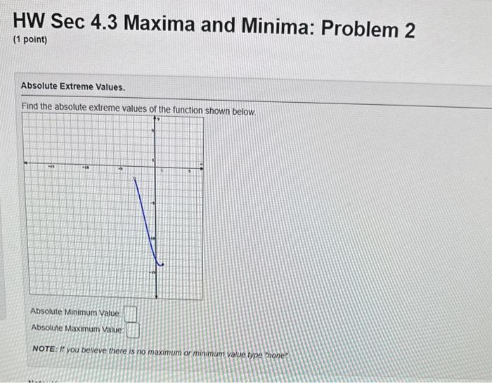 Solved HW Sec 4.3 Maxima and Minima: Problem 2 (1 point) | Chegg.com